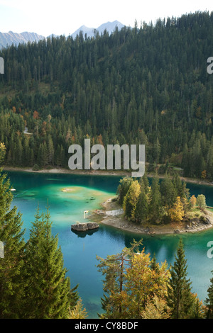 The glacial mountain lake of Caumasee (lake Cauma); Flims, Graubunden ...