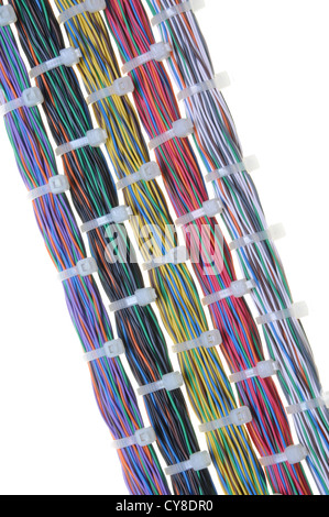 Bundles of network cables with cable ties isolated on white background ...