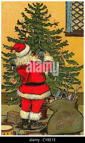 Santa Claus decorating a Christmas tree Stock Photo - Alamy