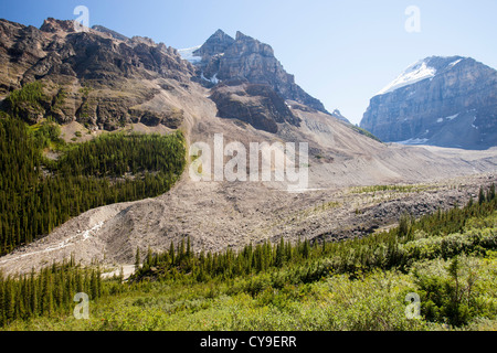 Moraine from the rapidly receding Victoria Glacier above Lake Louise in ...