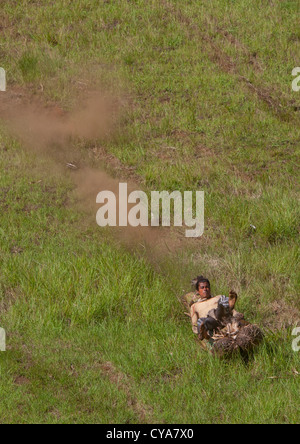 Man On Banana Trunk During Haka Pei Competition During Tapati Festival ...