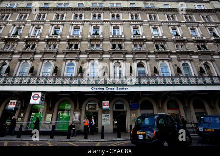 Sign and railway logo of Charing Cross station, London, England, UK ...