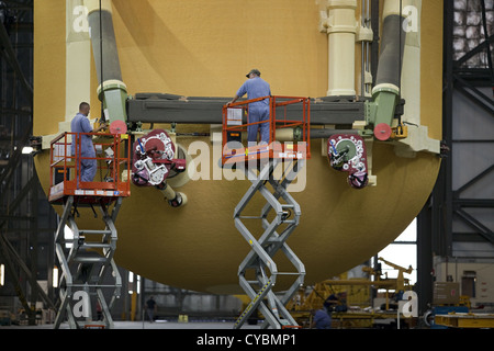 STS-135 external tank ET-138 between the twin solid rocket boosters ...