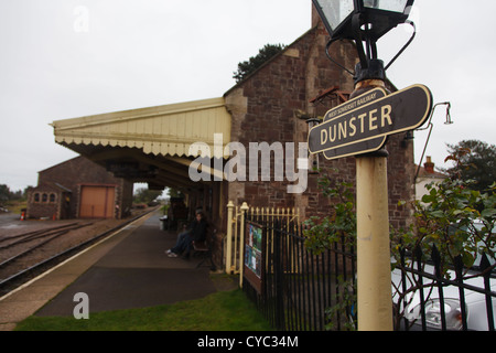 Dunster train station sign Stock Photo - Alamy