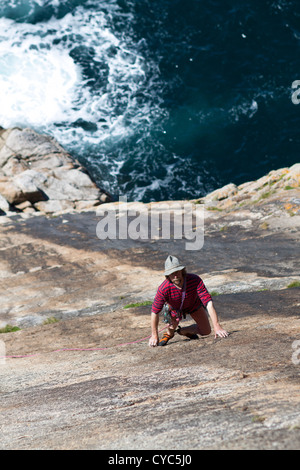 Rock climbing, devil's slide, lundy, bristol channel Stock Photo - Alamy