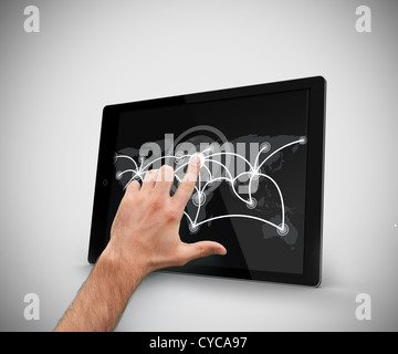 Hand touching a tablet PC Stock Photo - Alamy