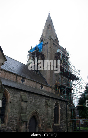 Tower covered in scaffolding at Church of St. Mary and All Saints ...