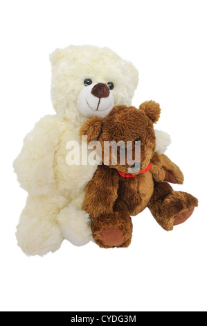 two teddy bear hugging isolated on white background, Concept about love ...