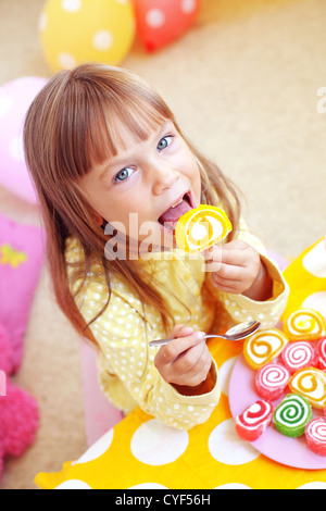 Funny child with candy lollipop, lifestyle photo of happy blonde little ...