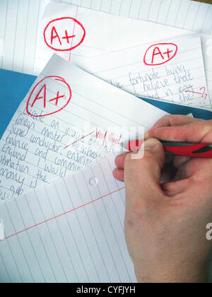 Teachers marking papers in school. Assessing and marking students ...