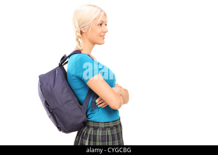 School teen with backpack. Teenager student, isolated background ...