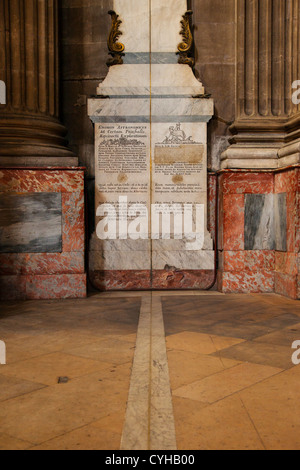 Gnomon line and obelisk marking the exact time of Easter, Saint Sulpice ...