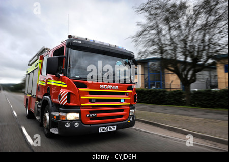 A Fire Brigade engine from Pontypridd Fire Station in South Wales UK ...