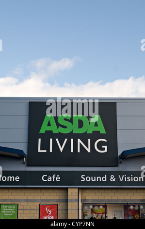 A logo of Asda Stores Ltd, a British supermarket chain, seen in Bangor ...