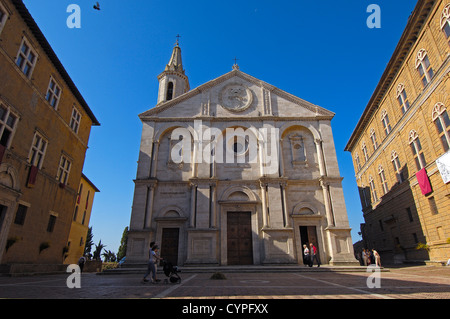Renaissance facade of the Cathedral of Pienza, built from 1459-1462 ...