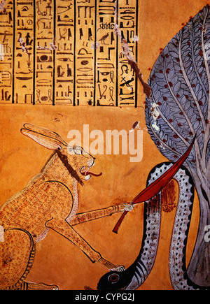 Painting of a rabbit-eared cat associated with the sun god Ra killing ...