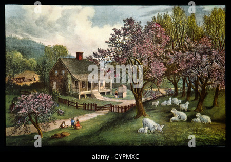 AMERICAN HOMESTEAD SPRING CURRIER & IVES 1869 Stock Photo - Alamy