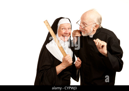 Friendly priest admonishes angry nun for using ruler as a corporal ...