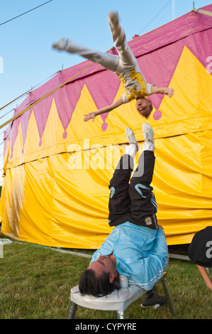 Circus performers practicing backstage at the annual Great CIrcus ...