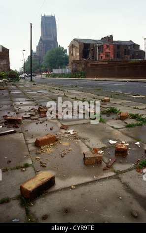 A low, wide landscape of dereliction and poverty on a Toxteth estate ...
