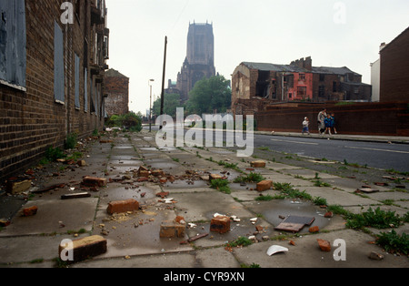 A low, wide landscape of dereliction and poverty on a Toxteth estate ...