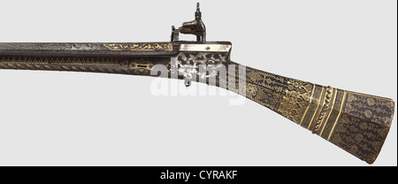 An Ottoman miquelet lock rifle, 18th century Octagonal barrel with ...