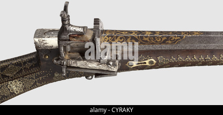 An Ottoman miquelet lock rifle, 18th century Octagonal barrel with ...