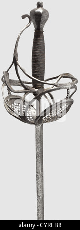A German Pappenheim rapier,circa 1630 Double-edged blade of flattened ...
