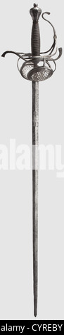 A German cup-hilt rapier,circa 1640. Long thrusting blade,signed "PETER ...