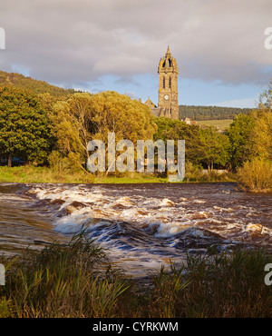 The cauld (weir) on River Tweed at Peebles in the Scottish Borders ...