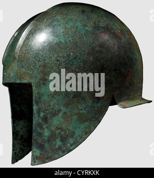 An Illyrian helmet,6th - 5th century B.C. Bronze with light greenish ...