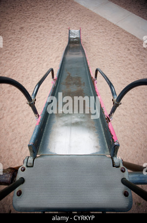 metal slippery high frightening slide tall dangerous step park ...