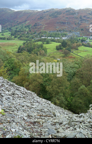 UK, England, Cumbria, Langdale, slate-built bridge across Great ...