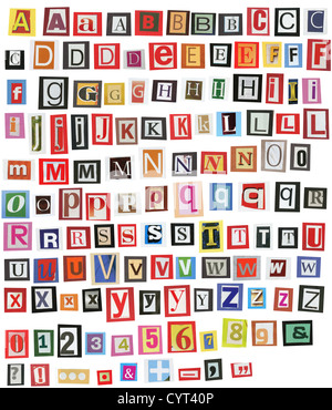 Newspaper, magazine alphabet with letters, numbers and symbols Stock ...