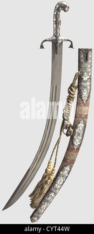 A Persian kilij with silver inlay,19th century A heavy single-edged blade of fine wootz-Damascus ...