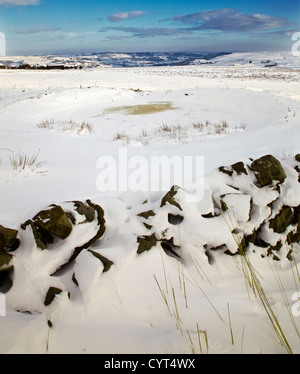 Flooded and frozen Bell Pit after heavy snowfall in Nidderdale, North ...