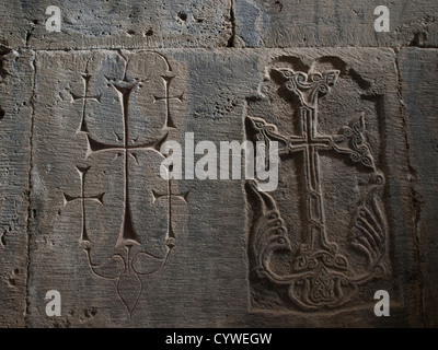 Christian cross carved in a wall with hieroglyphs during the invasion ...