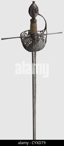 A Spanish cup-hilt rapier,mid 17th century Double-edged blade with long ...