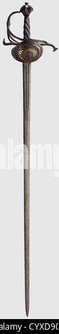 A German Pappenheim rapier,ca. 1630 Broad blade with double fullers at ...