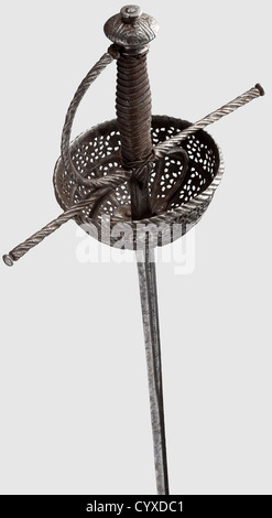 A Spanish cup-hilt rapier,circa 1660 Slightly pitted,flattened ridged ...