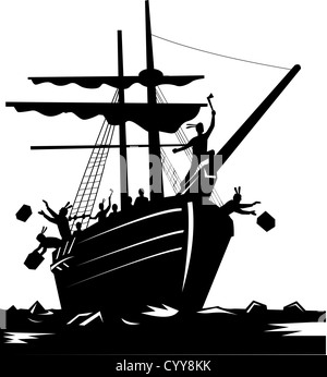 Illustration of the Boston tea party showing American patriots dressed ...