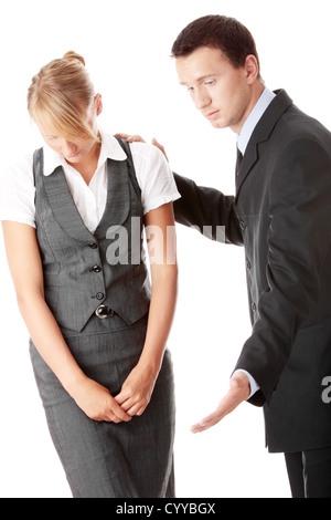 Work Colleagues arguing on white background Stock Photo - Alamy