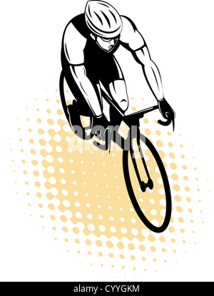 Illustration of a cyclist riding racing bicycle cycling racing side ...