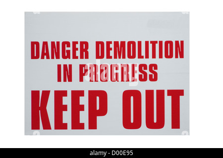 Caution Site, Danger Demolition signs and missing window at site of ...