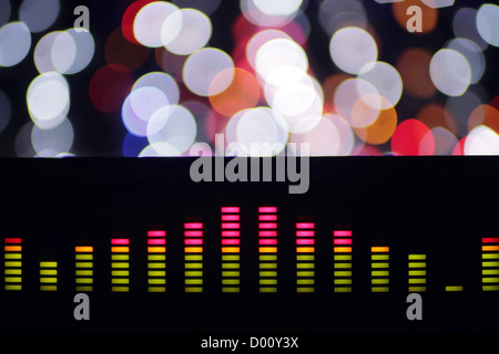music graphic equalisers and audio analysis clip. shot from the display ...