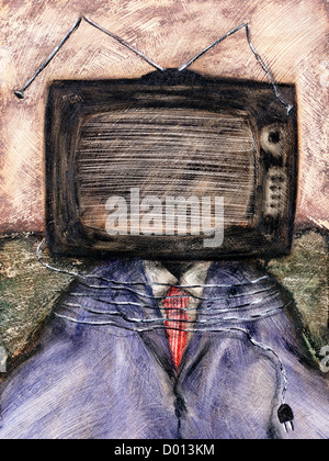 Man with tv screen for head Stock Photo - Alamy