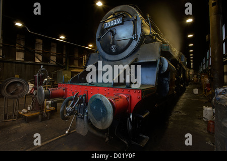 Steam locomotive 75029 Green Knight pictured in low sun Stock Photo - Alamy