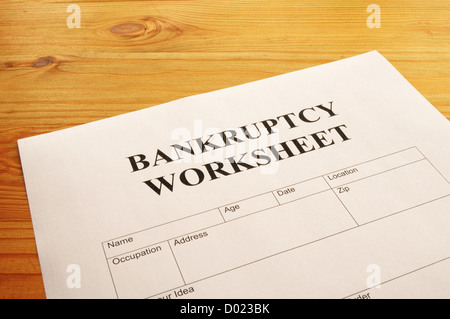 bankruptcy worksheet form or document showing business concept Stock ...