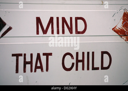 Ice cream van "mind that child" sign, London, UK Stock Photo - Alamy