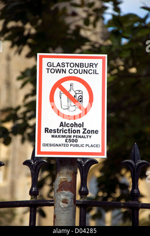 Alcohol Restriction Zone sign by Glastonbury Town Council warning of ...